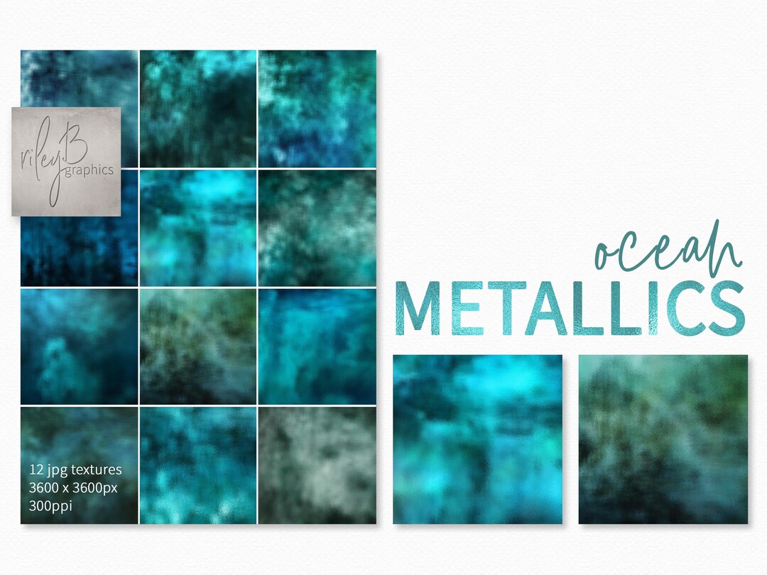 Ocean Metallic Textures - Dark Blue Shiny Backgrounds - Sea Green Foil ...