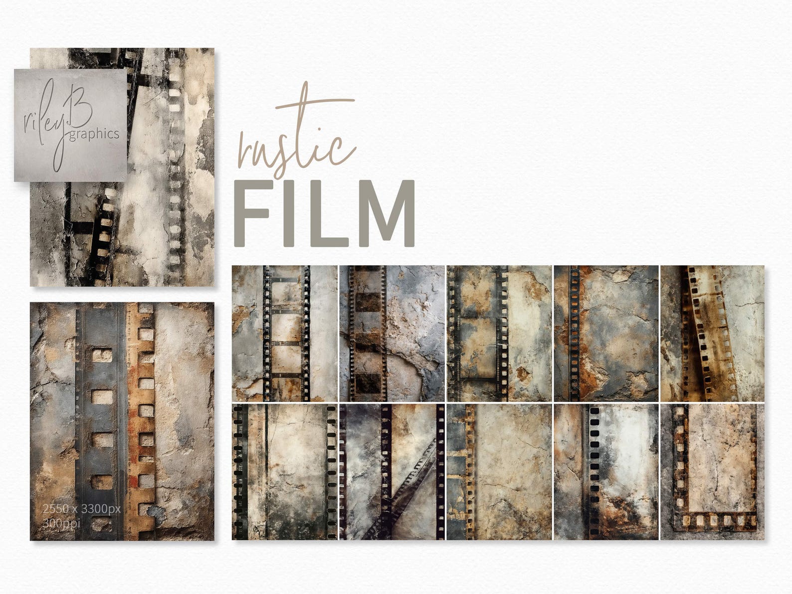 Rustic Film – Vintage Film Strip Overlays – Grunge Texture Backgrounds ...