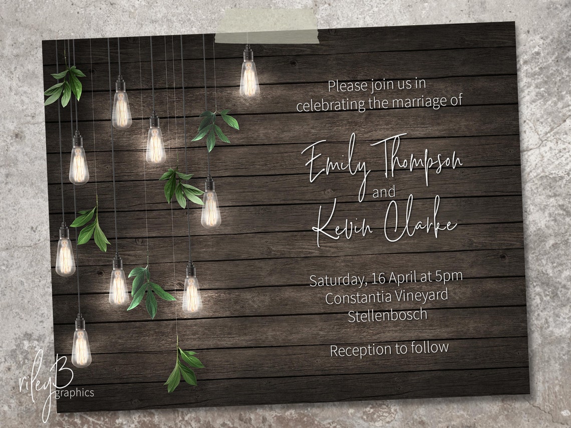Wood and Lights Backgrounds Rustic Wedding Invitation - Etsy