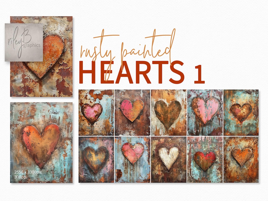 Rusty Painted Hearts 1 – Industrial Heart Wall Art – Distressed Texture ...