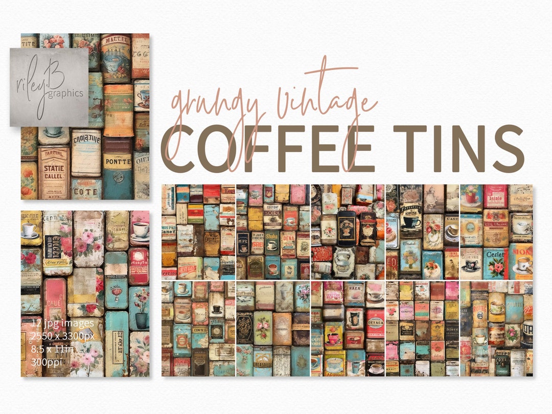 Grungy Vintage Coffee Tins Paintings - Junk Journal Coffee Tins ...