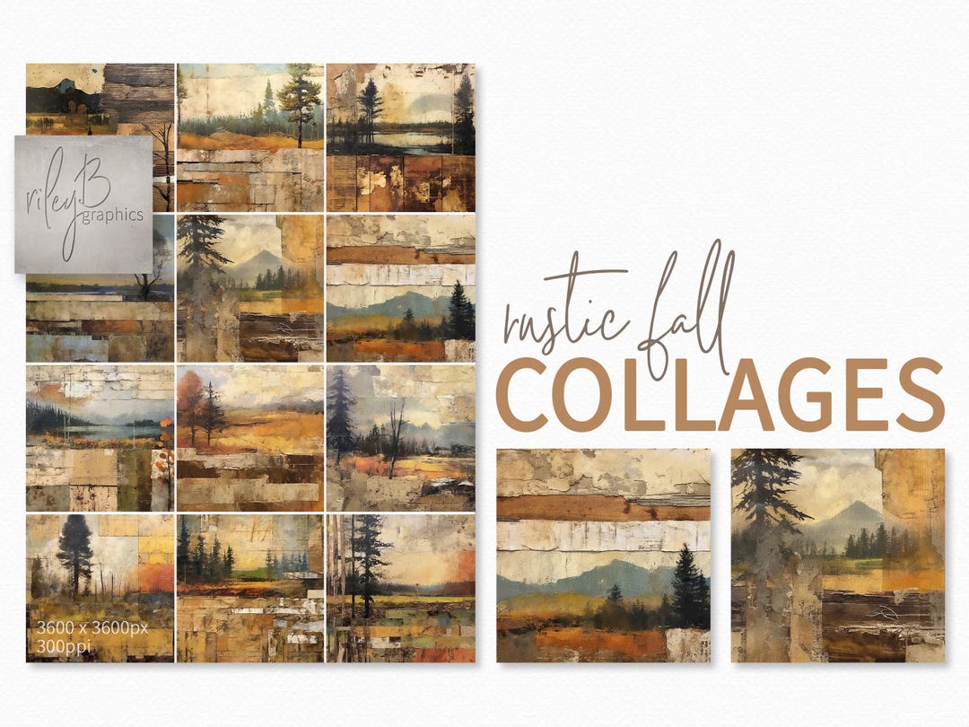 Rustic Fall Collages – Autumn Landscapes – Mixed Media Nature – Warm ...