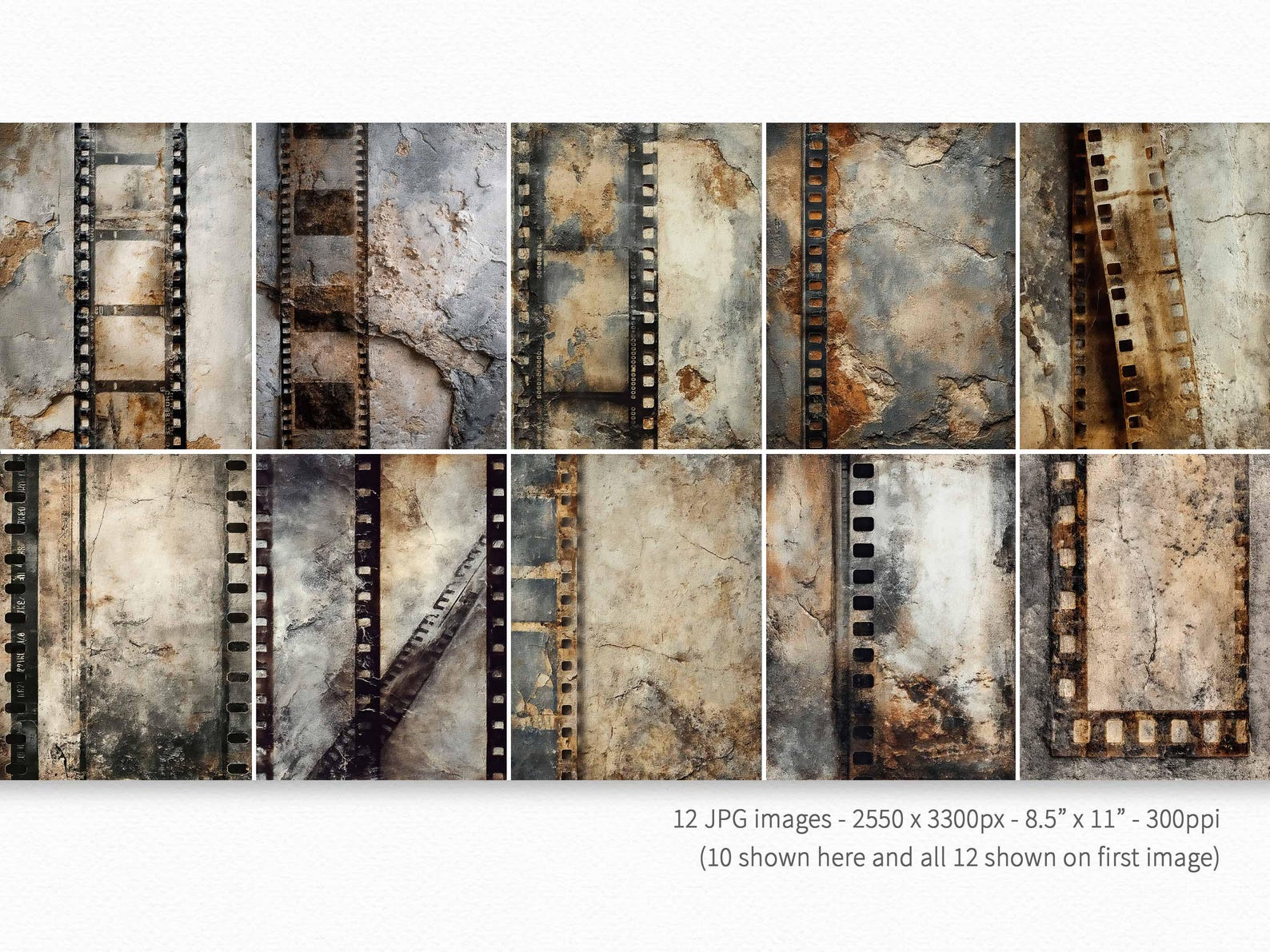 Rustic Film – Vintage Film Strip Overlays – Grunge Texture Backgrounds ...
