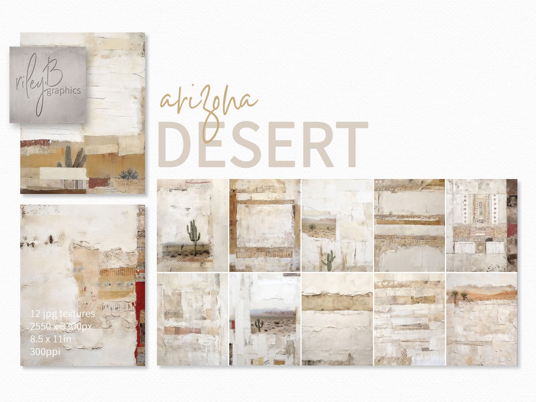 Arizona Desert - Neutral Textured Collage - Rustic Cactus and Landscape ...