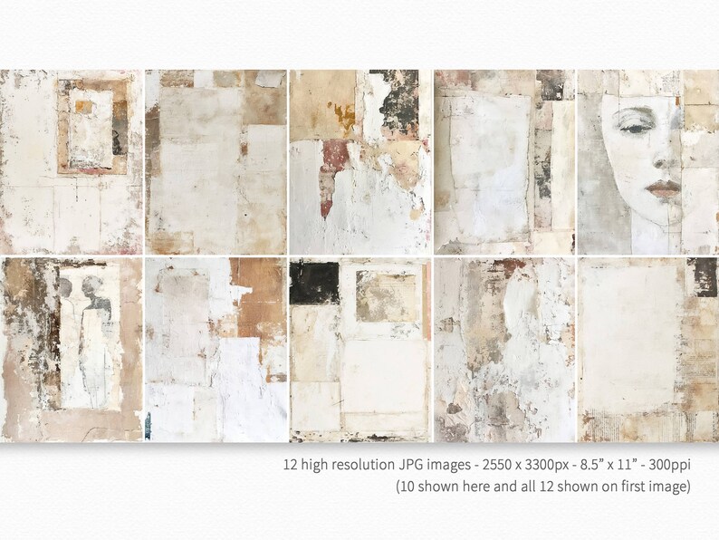 Pale Terracotta Collages - Soft Neutral Textures - Vintage Mixed Media ...