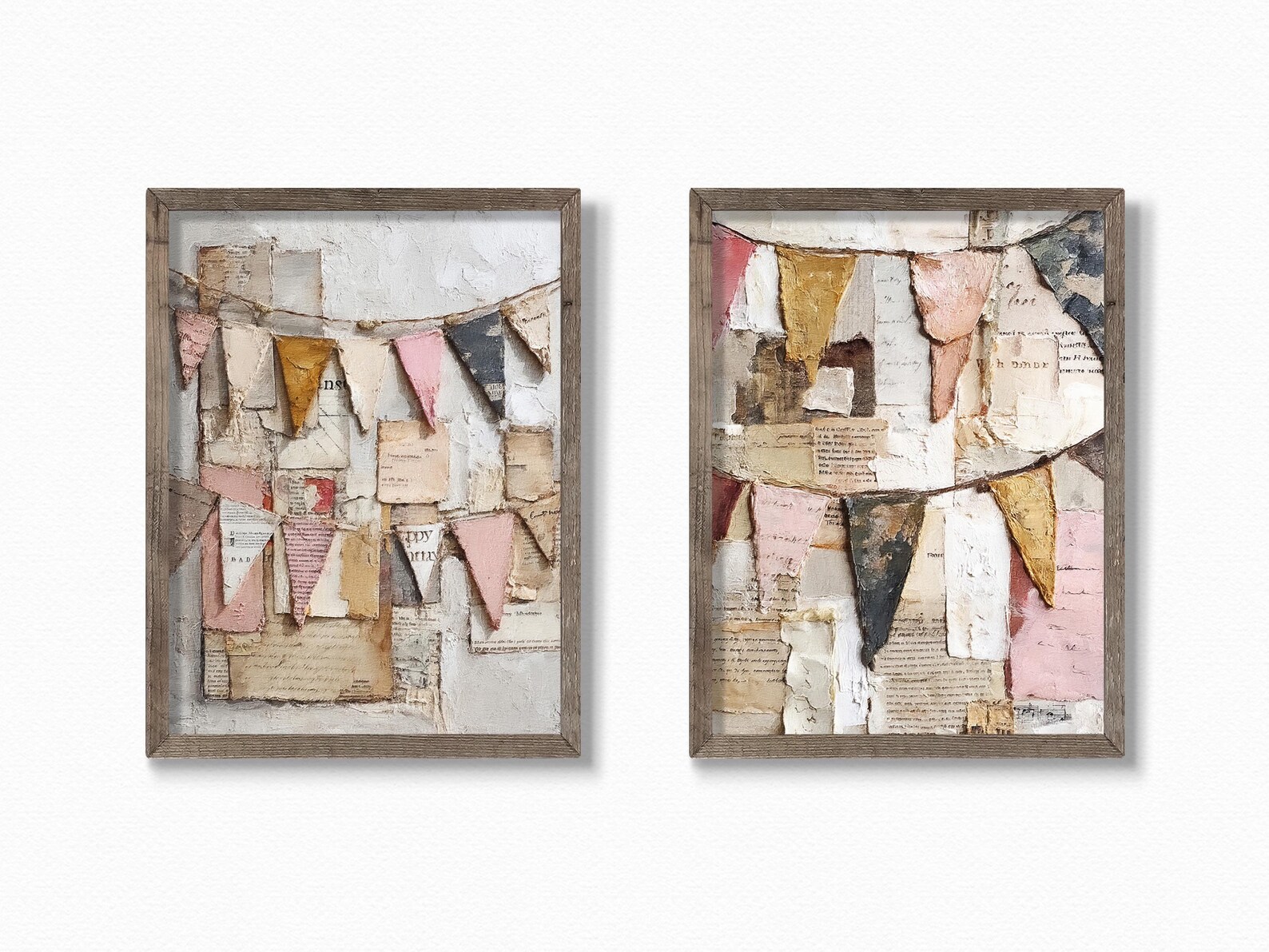 Vintage Birthday Bunting – Neutral Collage Flags – Faded Pink and Ochre ...