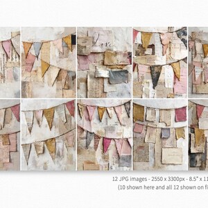 Vintage Birthday Bunting – Neutral Collage Flags – Faded Pink and Ochre ...