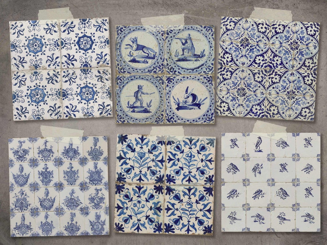 Blue Vintage Tiles Blue and White Vintage Dutch Tiles Old - Etsy