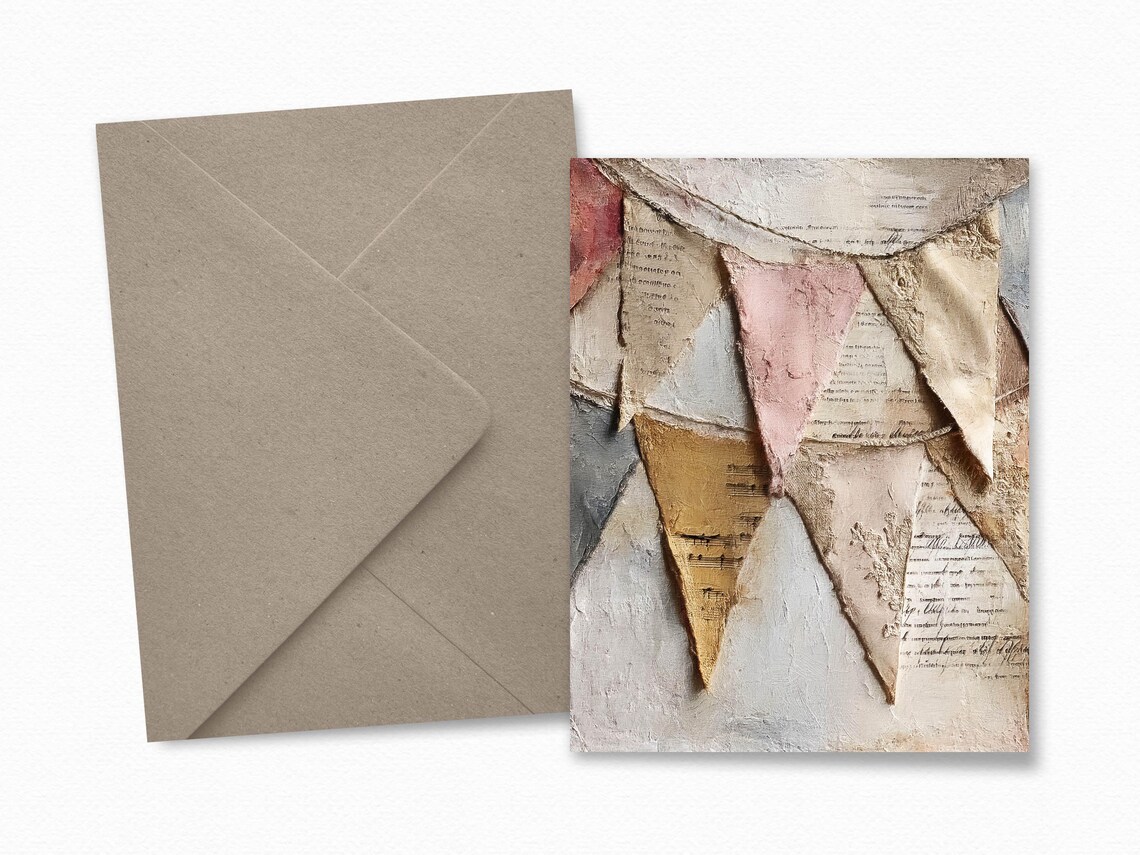 Vintage Birthday Bunting – Neutral Collage Flags – Faded Pink and Ochre ...