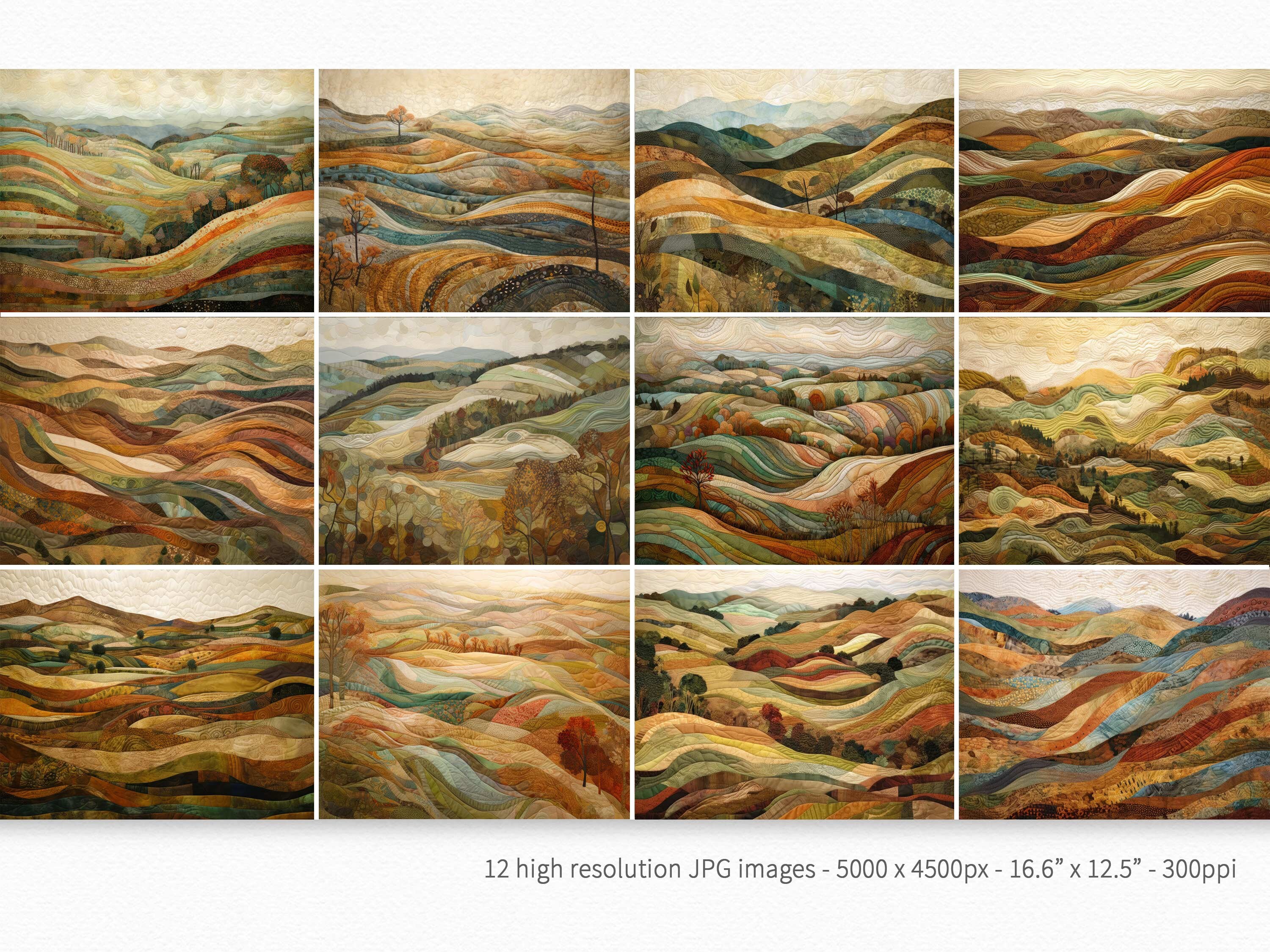 Quilted Autumn Landscapes – Patchwork Fall Hills Art – Cozy Textile ...