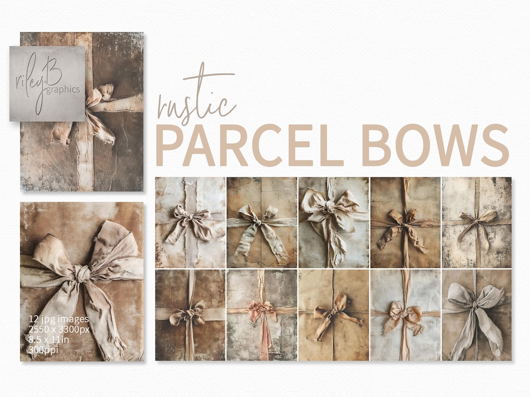 Rustic Parcel Bows - Weathered Fabric Ribbons - Vintage Wrapping ...