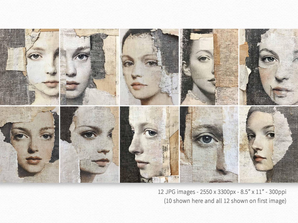 Patched Portraits – Vintage Collage Female Faces – Neutral Beige Art ...