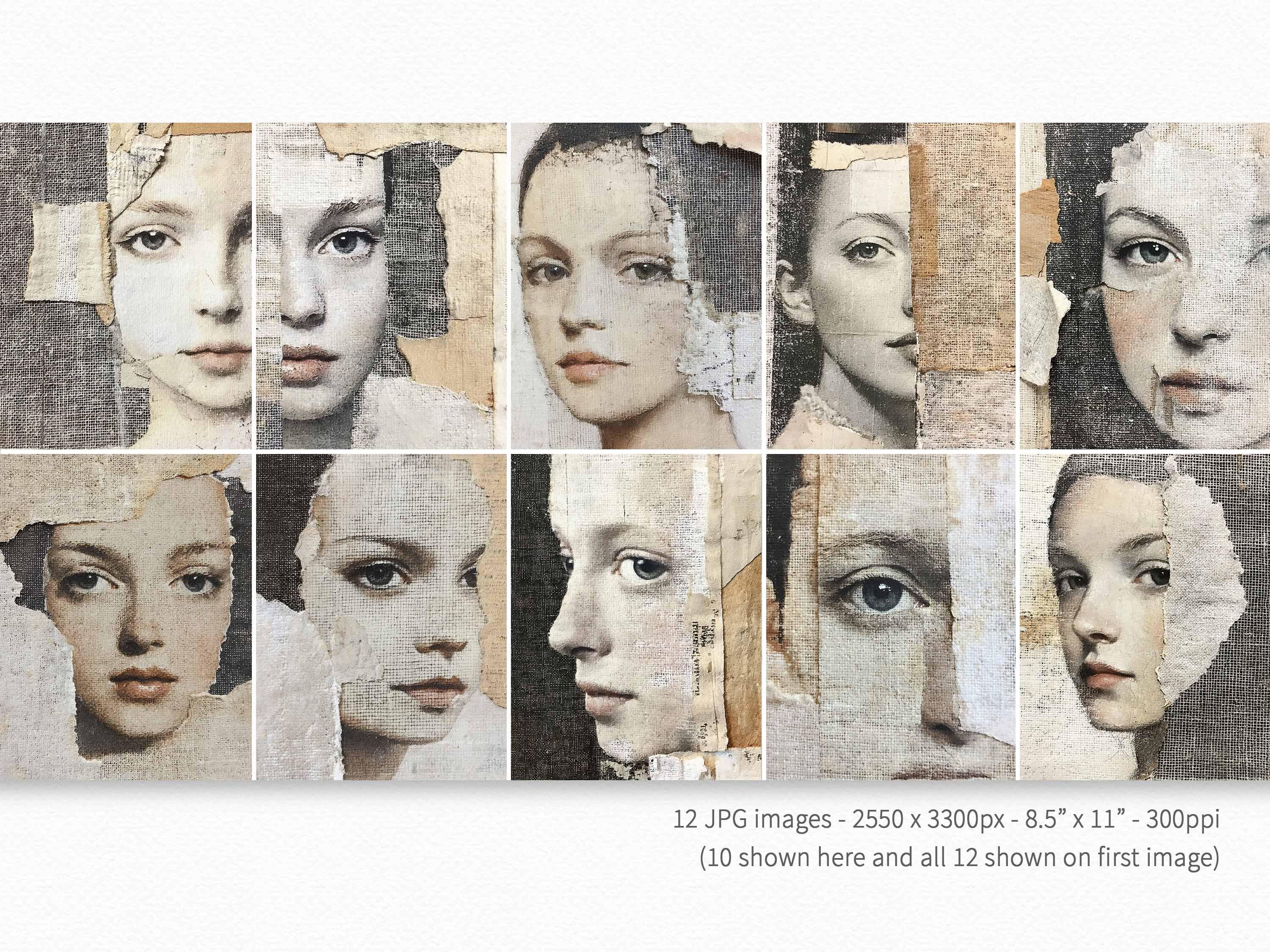 Patched Portraits – Vintage Collage Female Faces – Neutral Beige Art ...