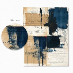 Spilled Indigo Ink Collage Paintings - Navy Beige Collages - Digital ...