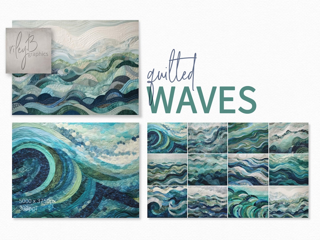 Quilted Waves – Ocean Wave Textures – Aqua and Teal Fabric Patterns ...