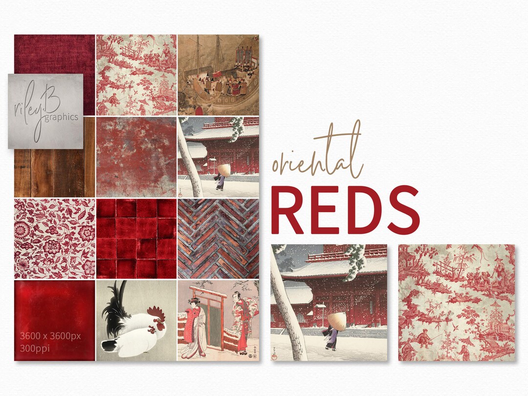 Oriental Reds – Asian Inspired Red and Beige Textures – Vintage Asian ...