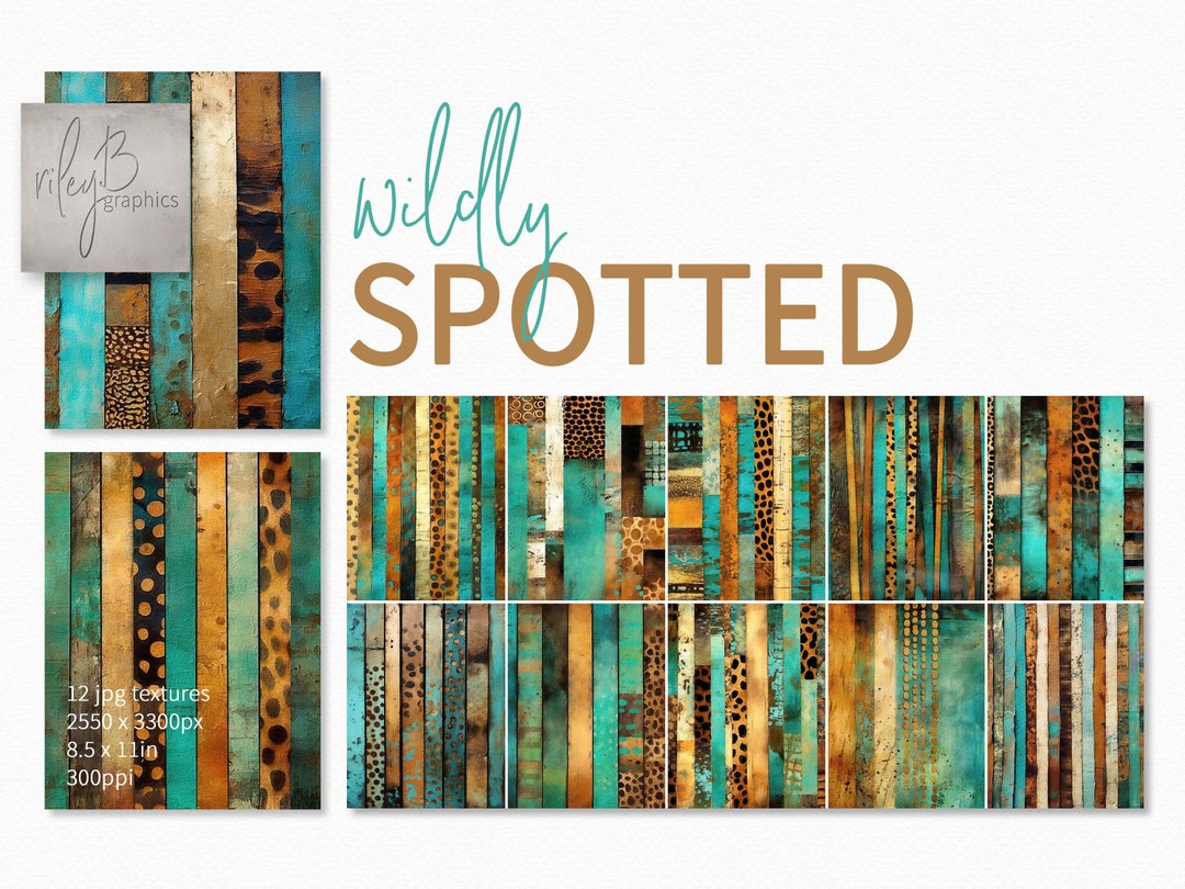Wildly Spotted Paintings - Leopard Print Teal Brown Strip Textures ...
