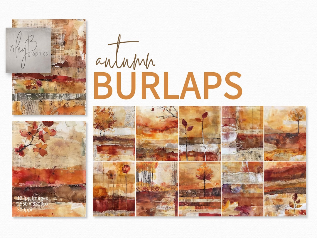 Autumn Burlaps – Mixed Media Fall Collage Art – Burlap Texture ...