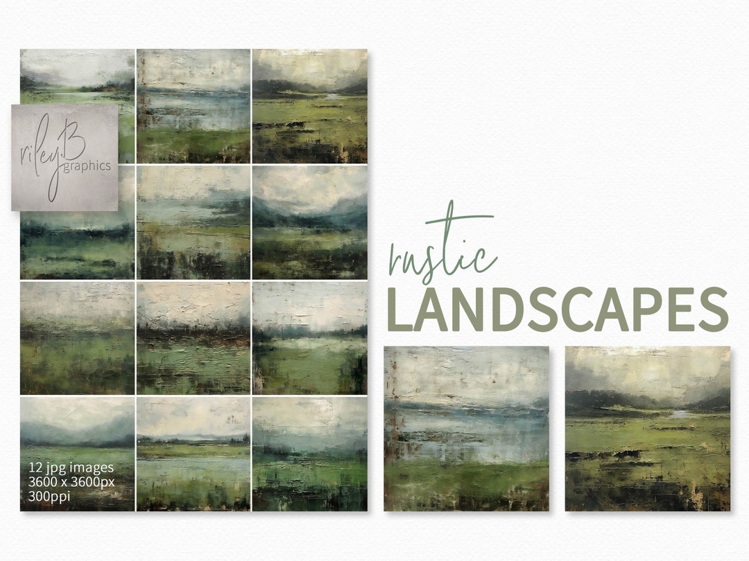Rustic Landscape Paintings - Abstract Muted Green Landscapes - Grungy ...