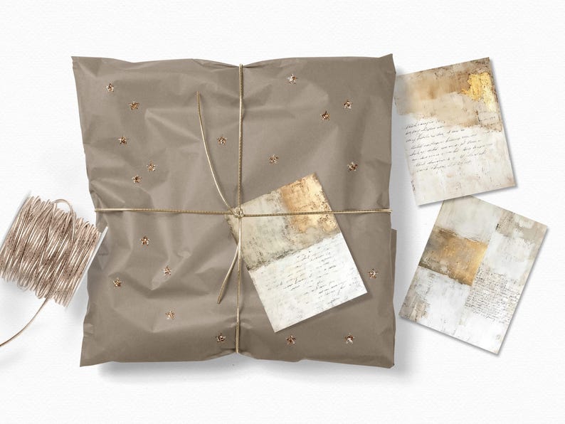 Neutral and Gold Scripts - Beige and Gold Mixed Media Collage ...