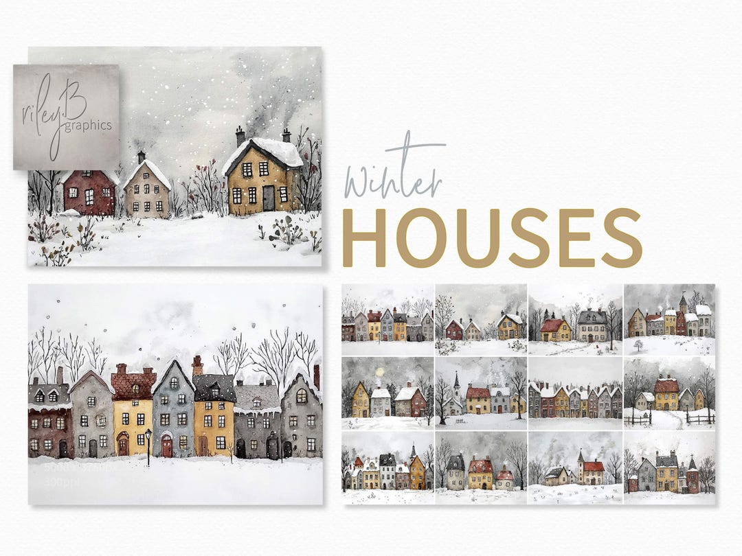 Winter Houses – Snow Covered Village Homes in Soft Neutral Colours ...