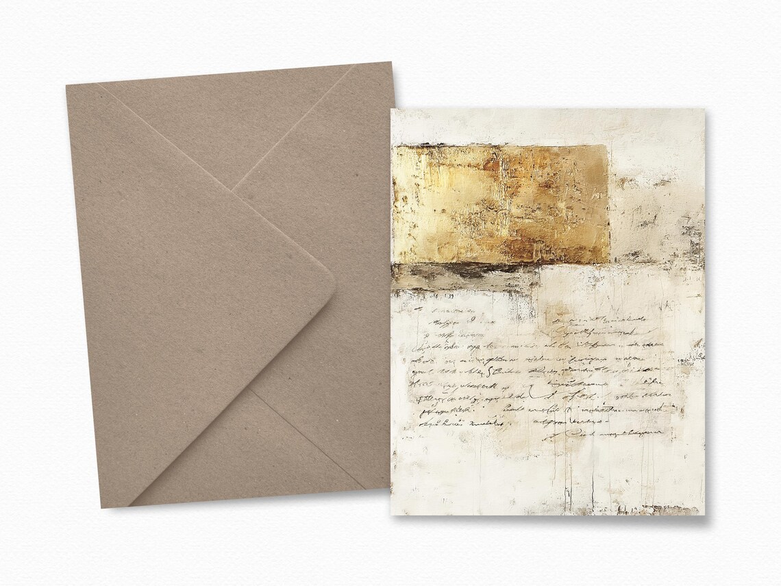 Neutral and Gold Scripts - Beige and Gold Mixed Media Collage ...