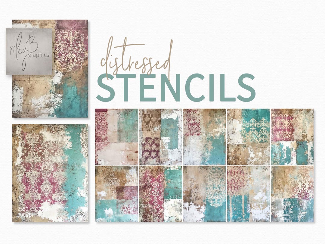 Distressed Stencils – Vintage Pattern Texture Art – Rustic Wall ...