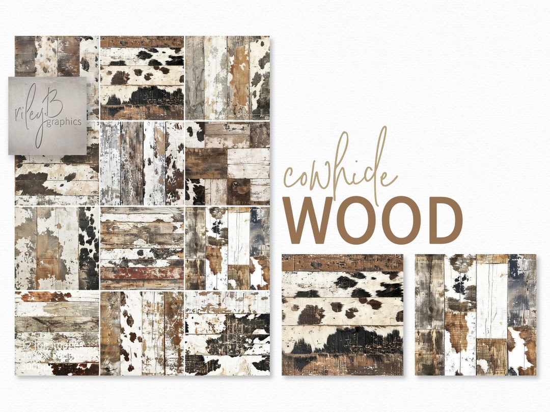 Cowhide Wood Paintings - Distressed Cowhide Prints on Wood - Rustic ...