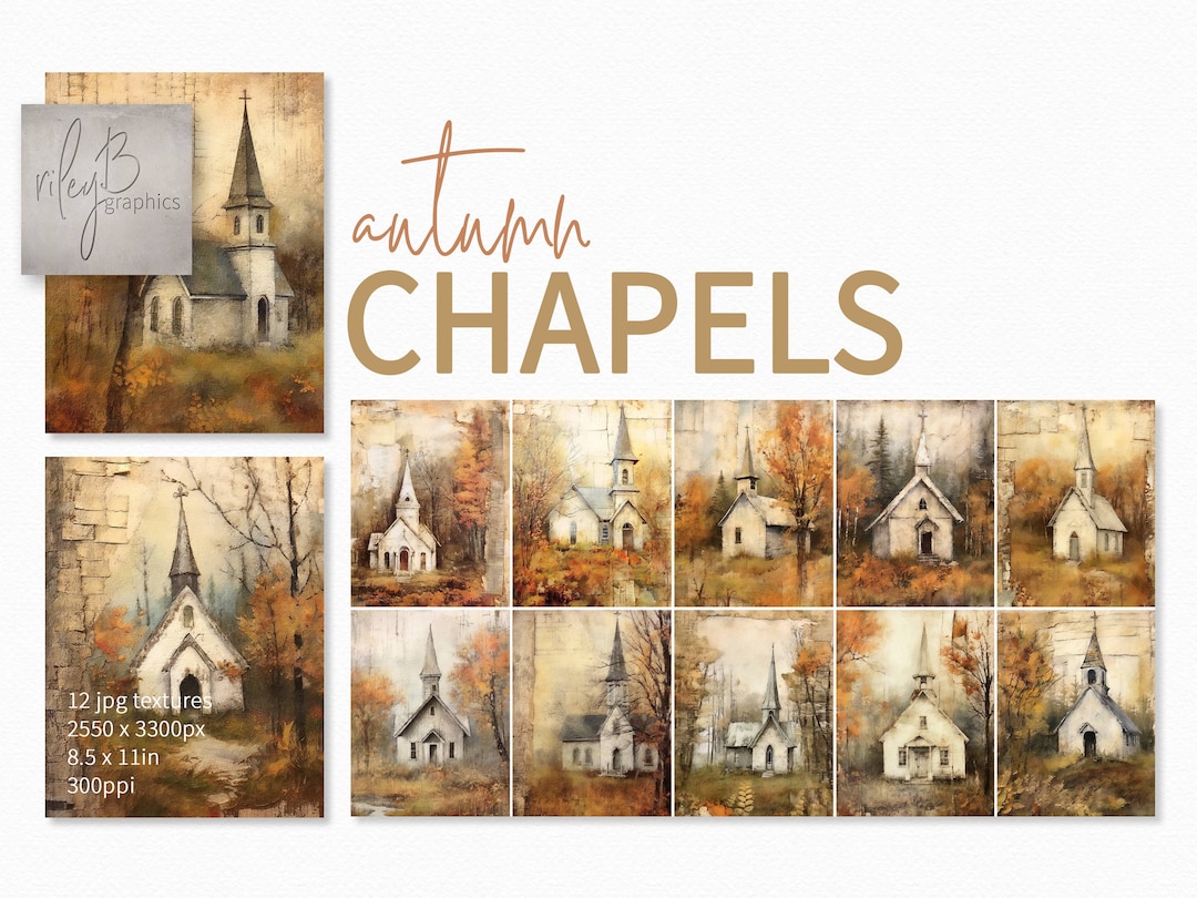 Autumn Chapels – Vintage Fall Church Art – Rustic Country Chapel Prints ...
