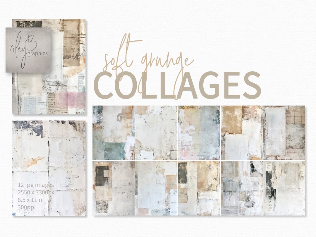 Soft Grunge Collages – Distressed Mixed Media Textures – Neutral Torn ...