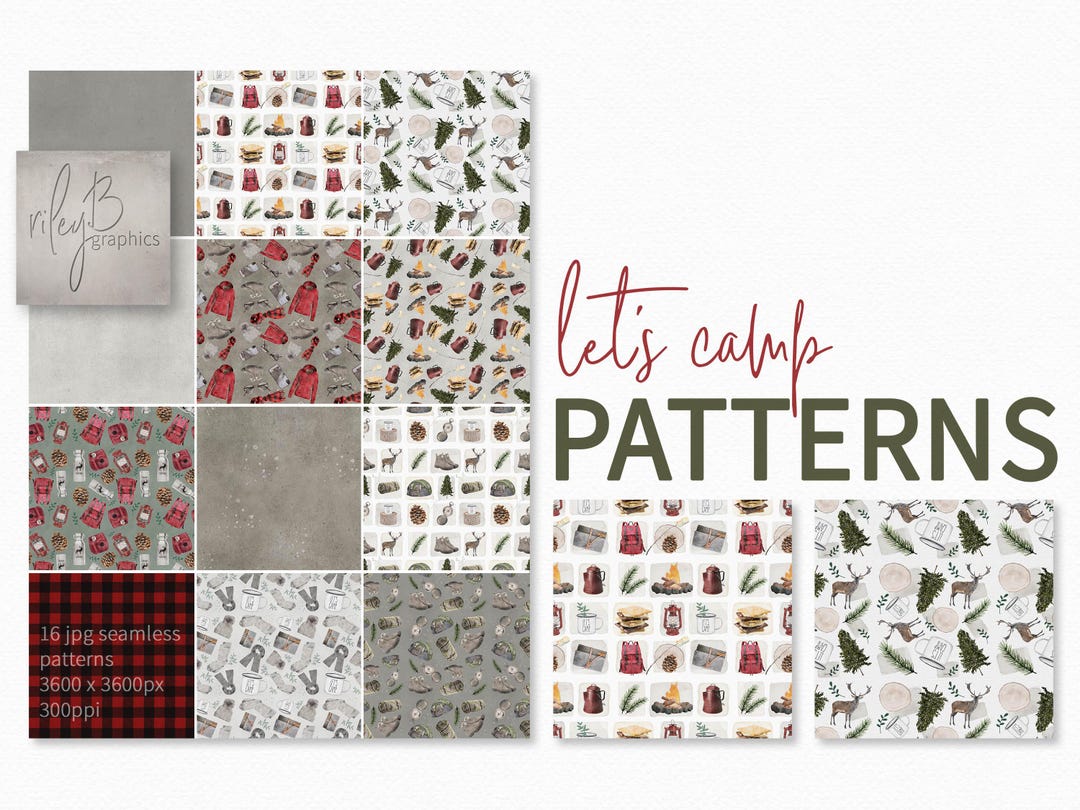 Let’s Camp Patterns – Rustic Camping Plaid and Cozy Outdoor Seamless ...