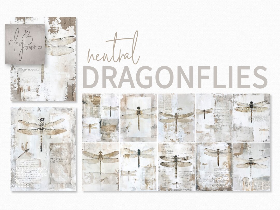 Neutral Dragonflies Paintings - Dragonfly Junk Journal Collages ...