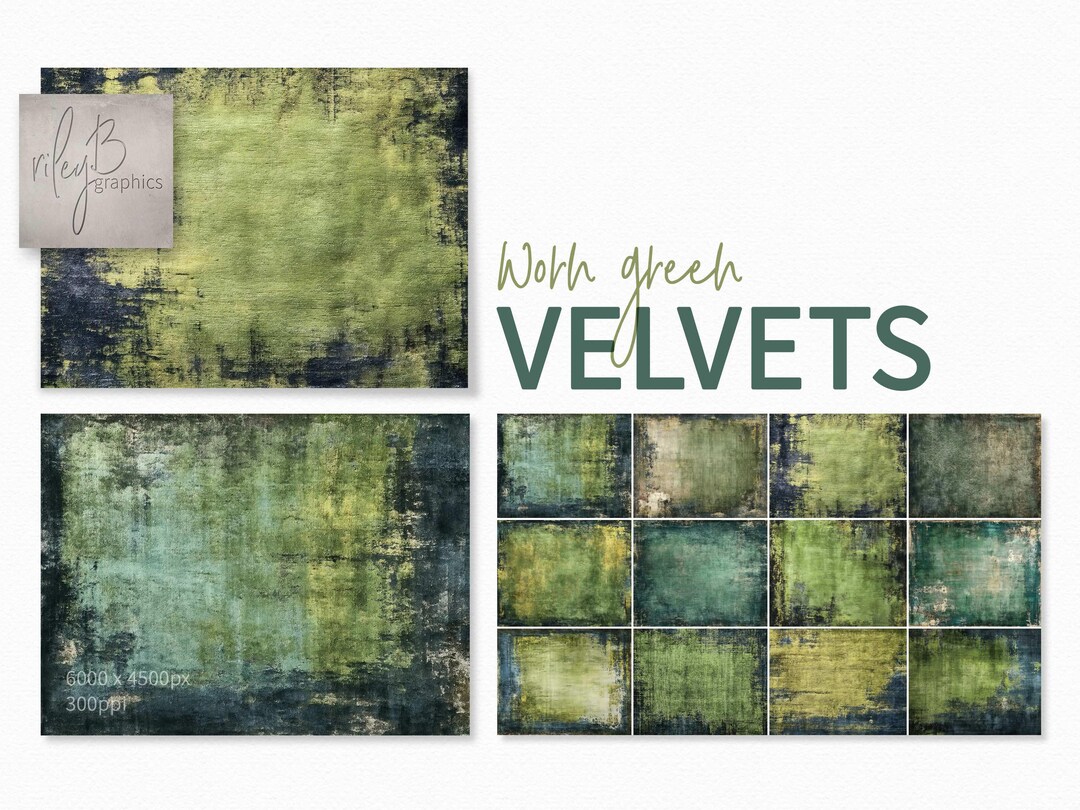 Worn Green Velvets – Grunge Emerald and Olive Textures – Distressed ...