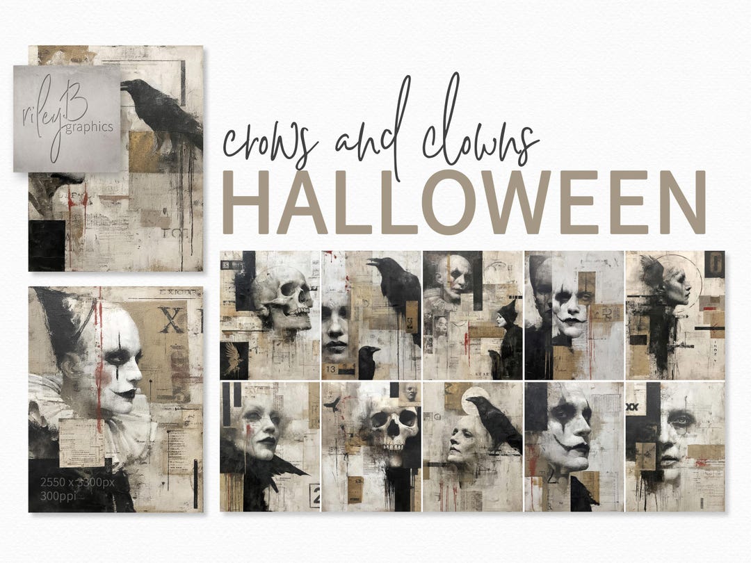 Crows and Clowns Halloween – Gothic Skull and Raven Wall Art – Dark ...