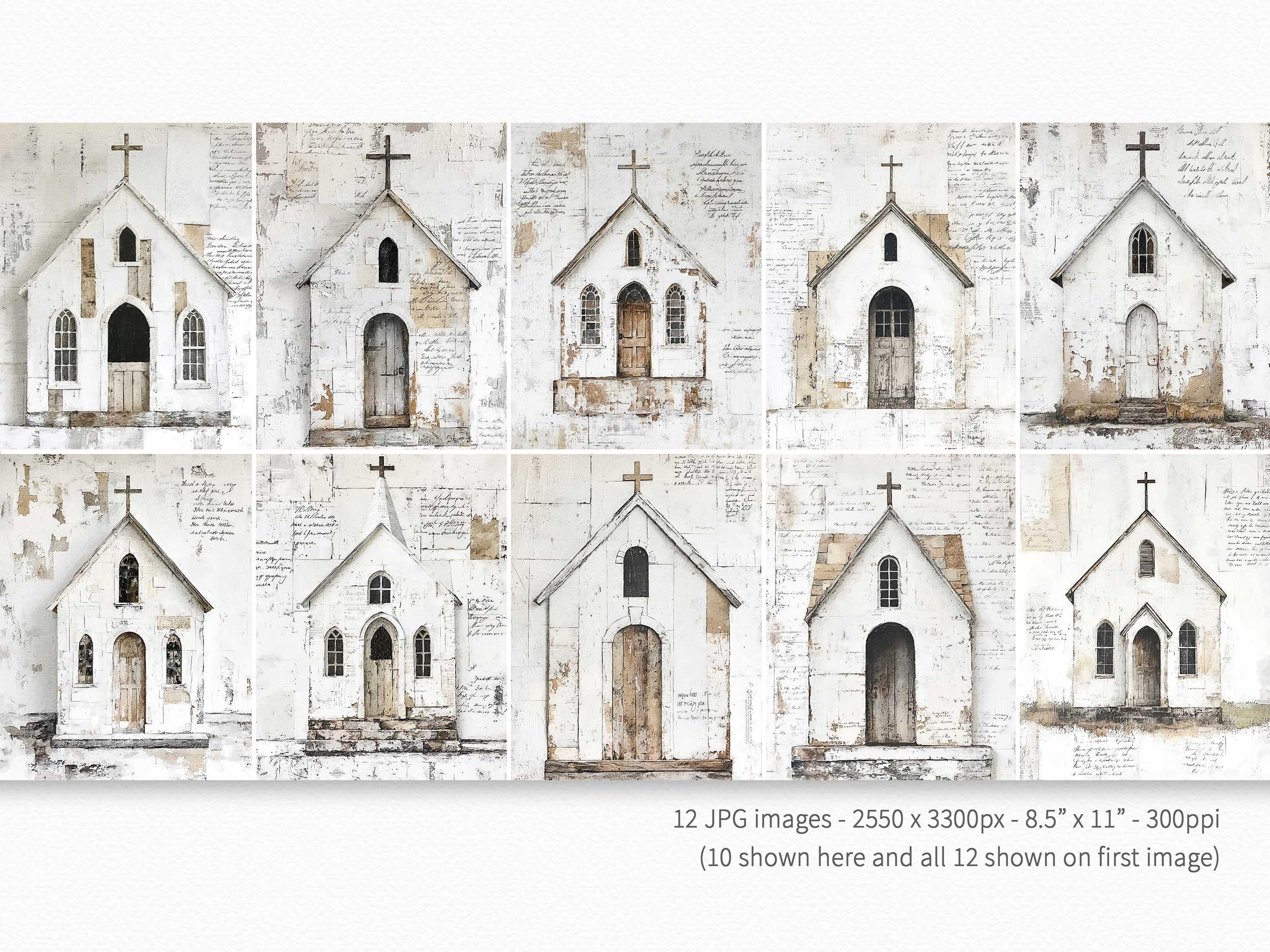 Little White Chapels - Neutral Church Paintings - Off-white Weathered ...