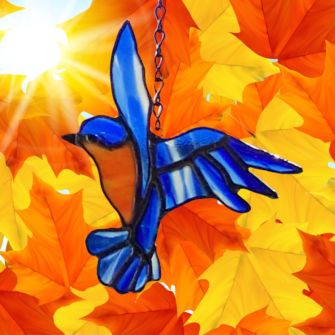 Stained Glass Blue Bird Suncatcher in Flight Bird Lovers Gift Dynamic ...