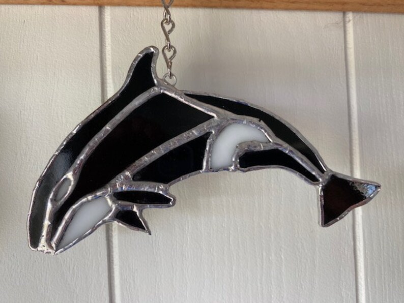 Stained Glass Orca Whale Suncatcher Orca Glass Art to Hang in You ...