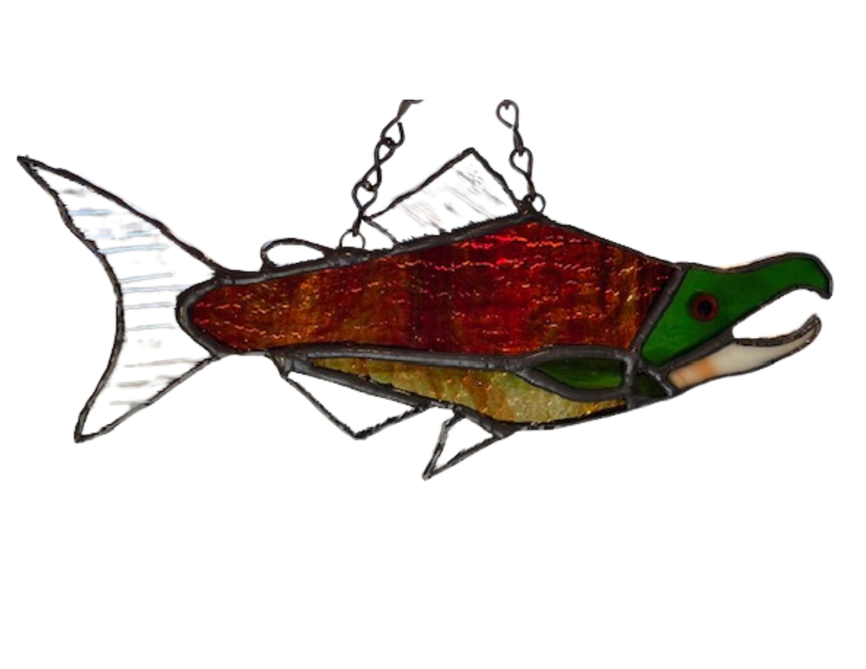 Shimmering Stained Glass Fish Sockeye Salmon in Breeding Color Dynamic ...