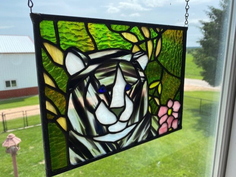 White Tiger Stained Glass Suncatcher One of a Kind - Etsy