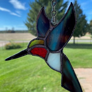 Colorful Stained Glass Hummingbird Suncatcher! Shimmering Hummingbird ...