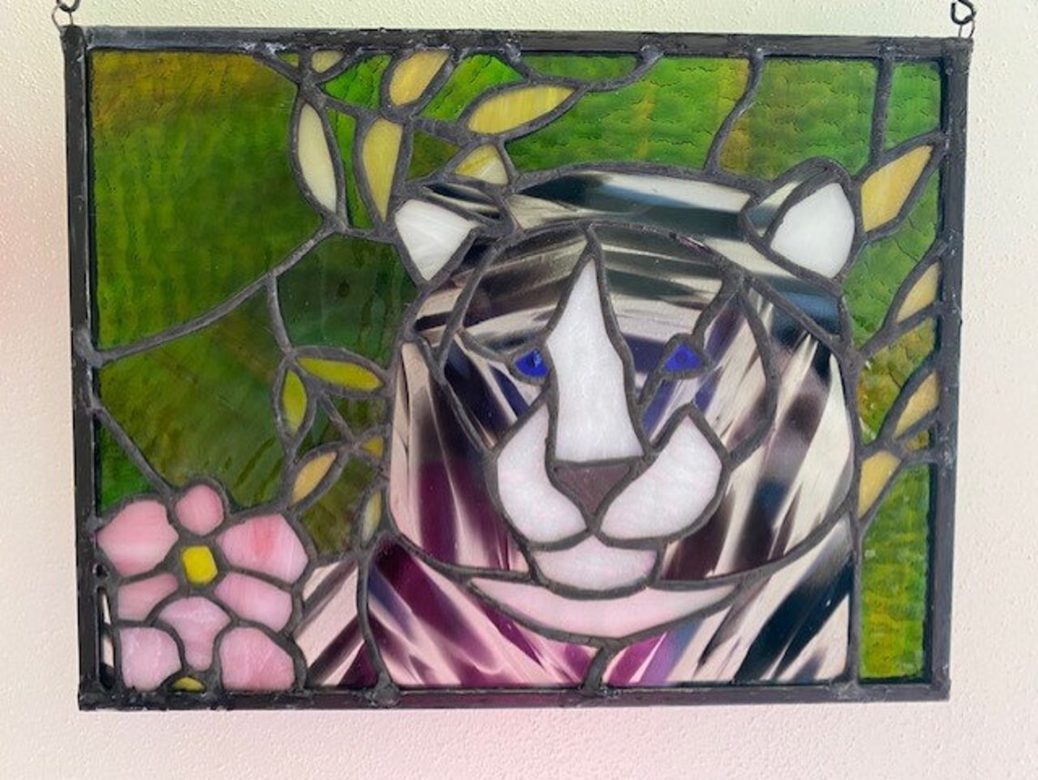 White Tiger Stained Glass Suncatcher One of a Kind | Etsy
