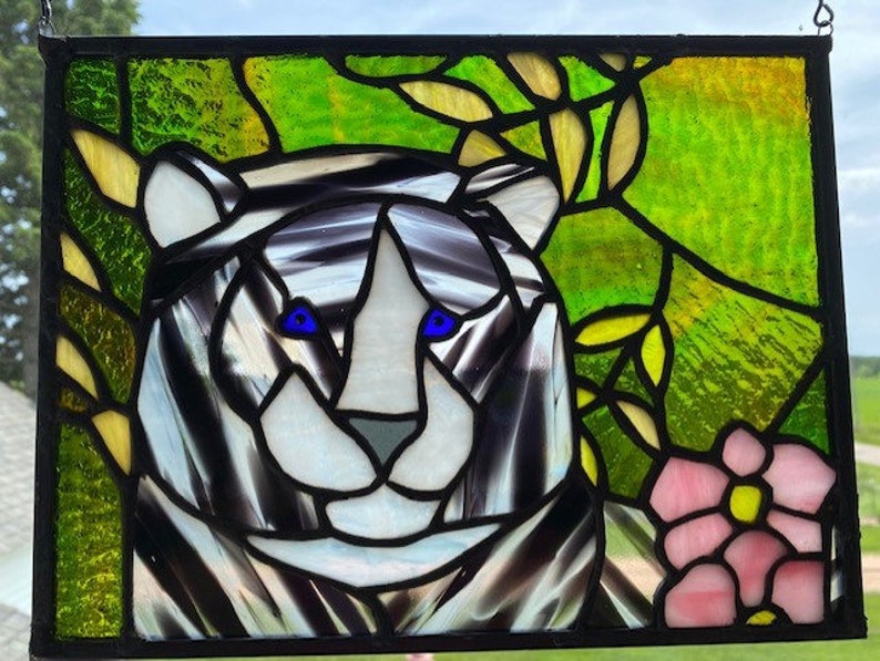 White Tiger Stained Glass Suncatcher One of a Kind - Etsy