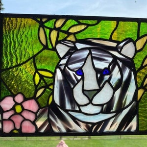 White Tiger Stained Glass Suncatcher One of a Kind | Etsy