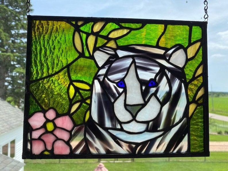 White Tiger Stained Glass Suncatcher One of a Kind - Etsy
