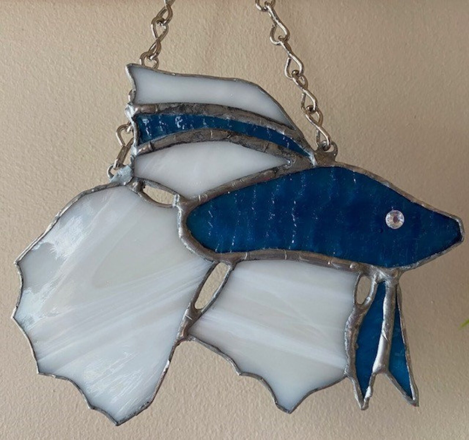 Beautiful Stained Glass Betta Suncatcher Blue Texture Waving Glass ...