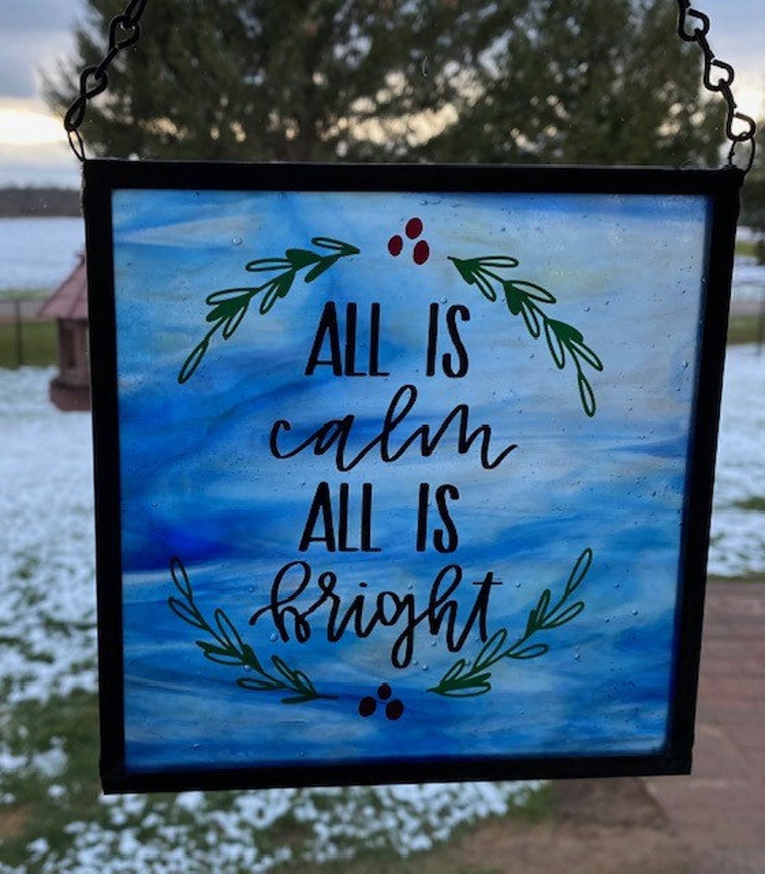 Stunning Blue/white Wispy Stained Glass Suncatcher With Vinyl Lettering ...