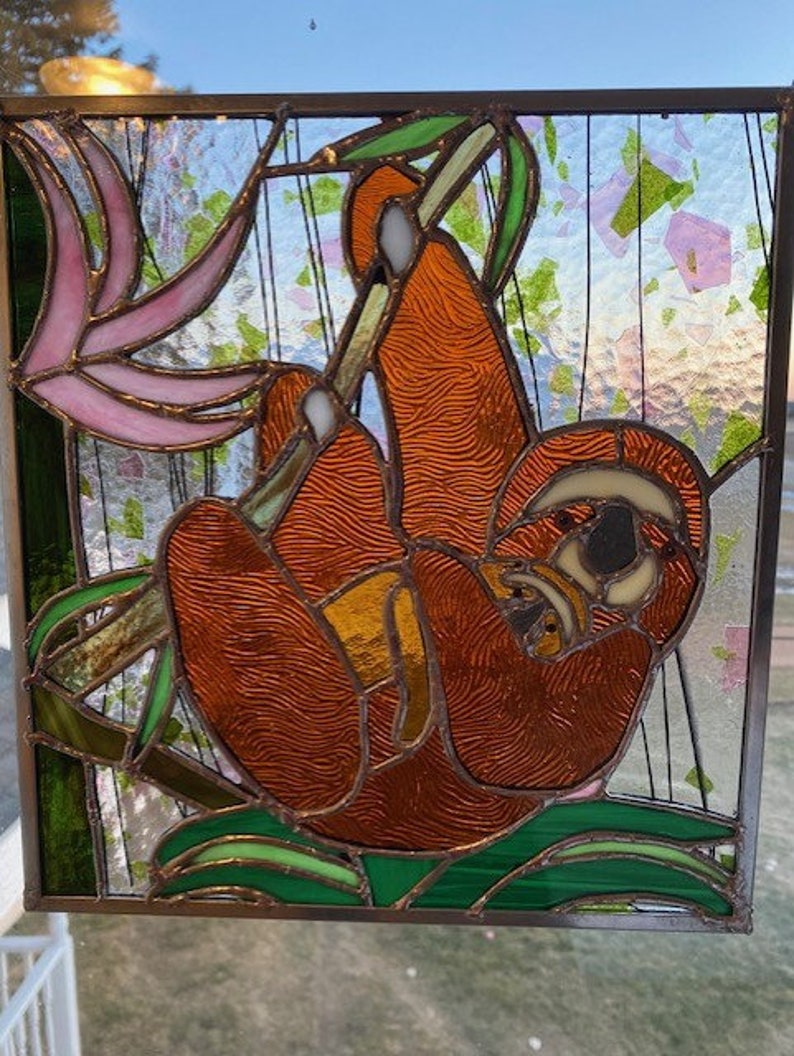 Stained Glass Sloth With Baby Suncatcher Sloth Lover's Will Melt at ...