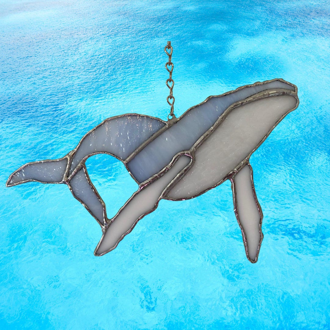 Humpback Whale Stained Glass Suncatcher! Majestic Blue and White Bull ...