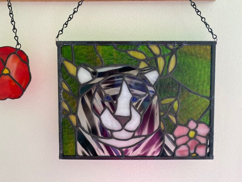 White Tiger Stained Glass Suncatcher One of a Kind | Etsy