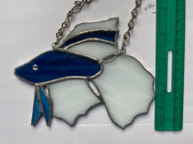 Beautiful Stained Glass Betta Suncatcher Blue Texture Waving Glass ...